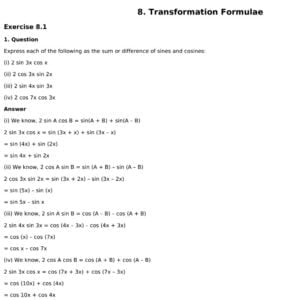 Transformation Formulae Class 11 PDF [Solutions]