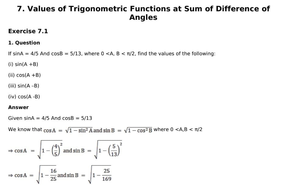 Values of Trigonometric Functions at Sum of Difference of Angles Class ...